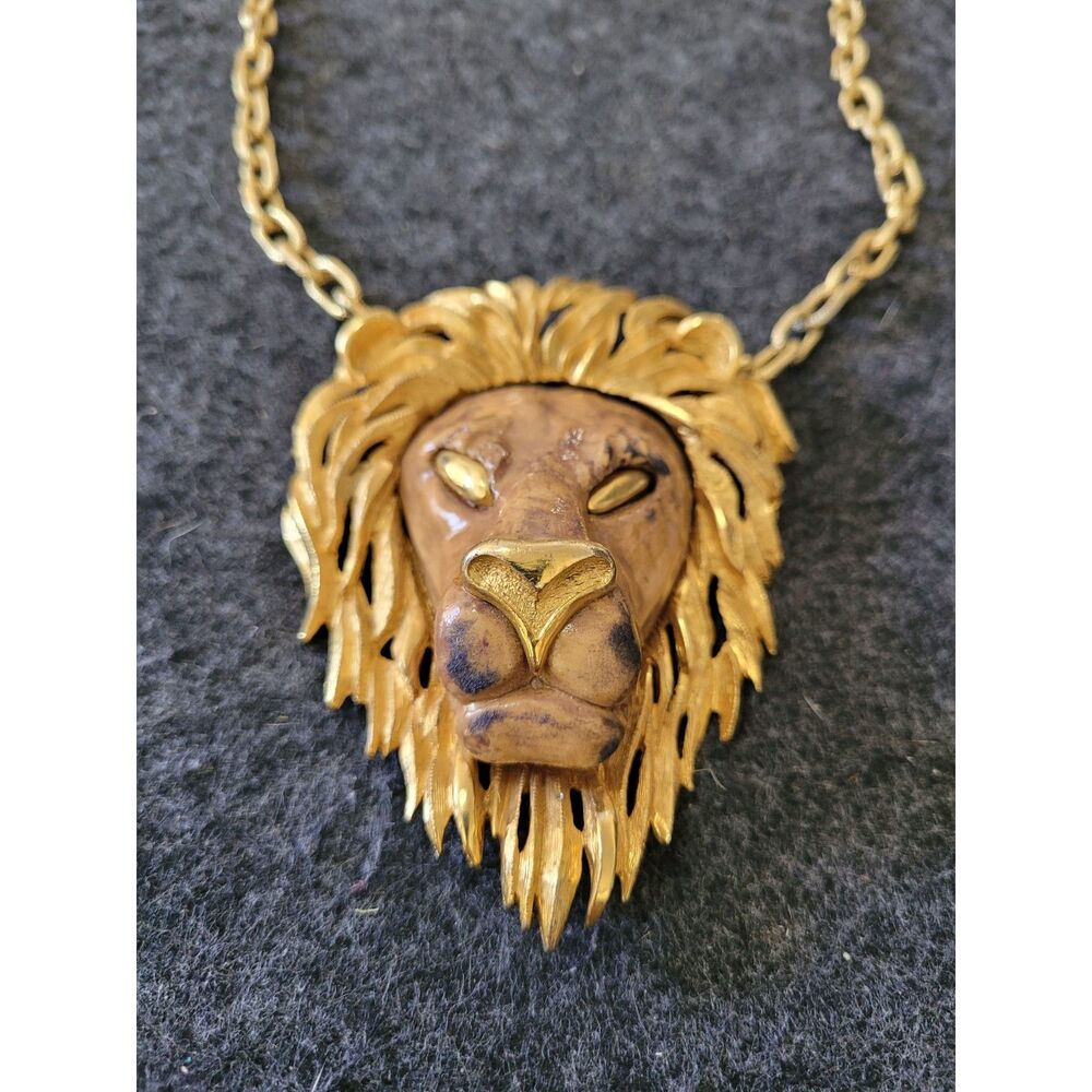 Vintage 70s Signed Luca Razza Lion Head Necklace Larg… - Gem